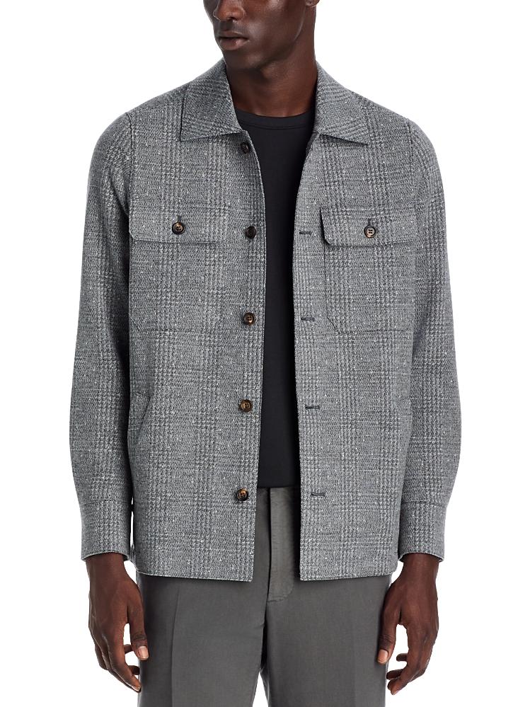 ELEVENTY tonal plaid wool jersey overshirt